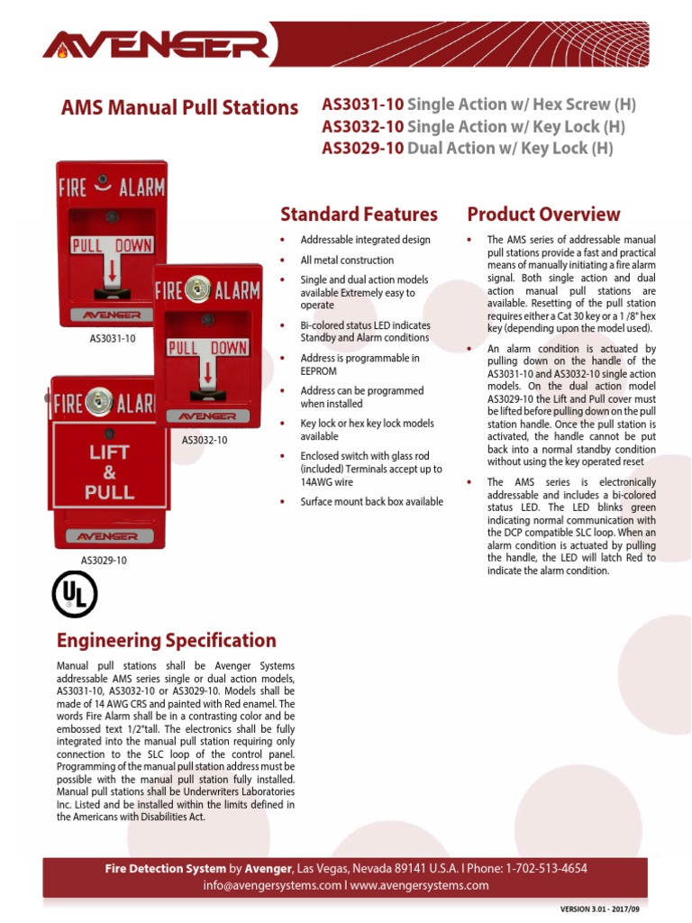 10.0.4.1 Avenger-AMS-AddressablePull-Stations | PDF | Manufactured ...