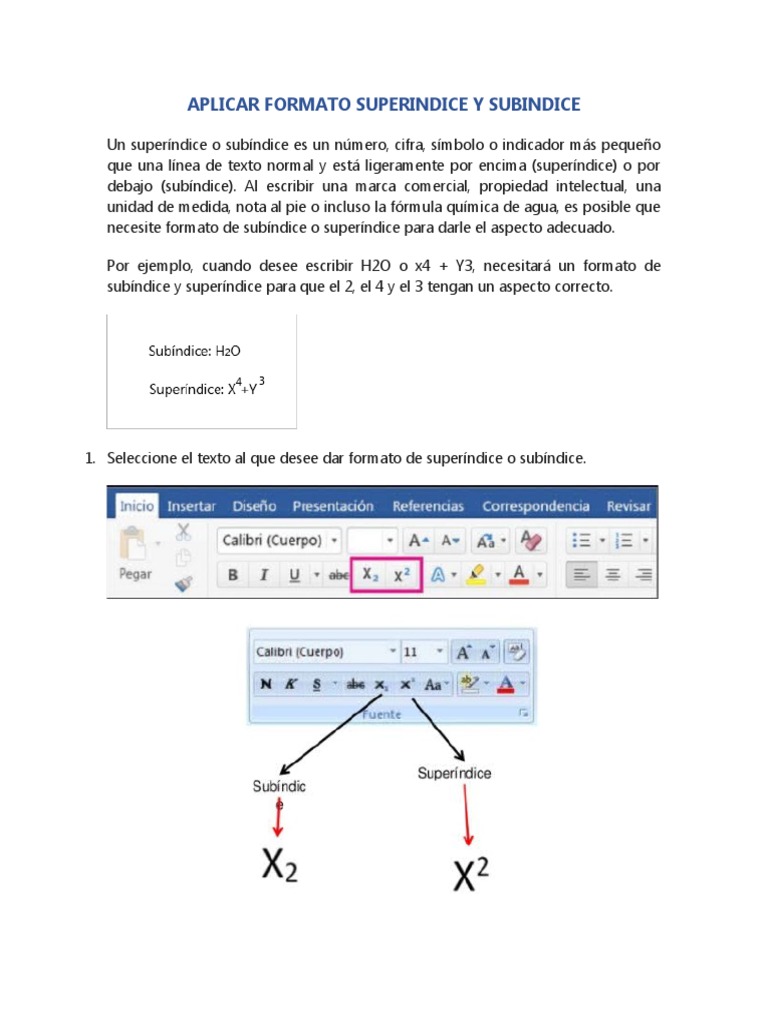 Formato de Superíndice y Subíndice en Word | PDF