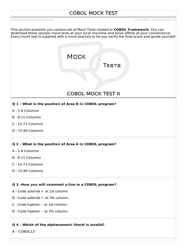 Cobol Mock Test Ii Pdf Computer Programming Computer Architecture