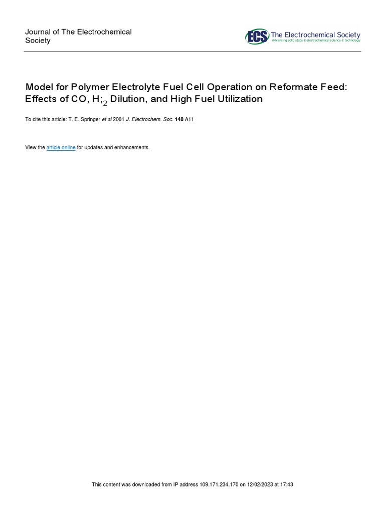 Springer - 2001 - J. - Electrochem. - Soc. - 148 - A11 | PDF | Electrochemistry | Adsorption