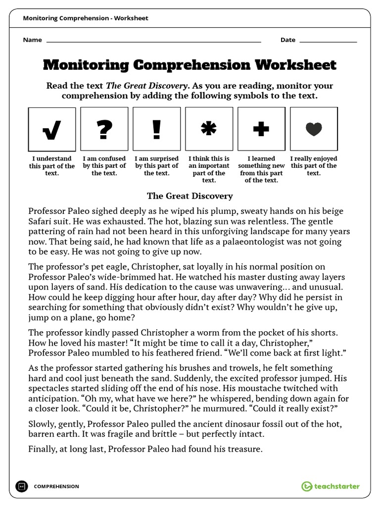 L4 Resource Worksheet Monitoring-Comprehension | PDF