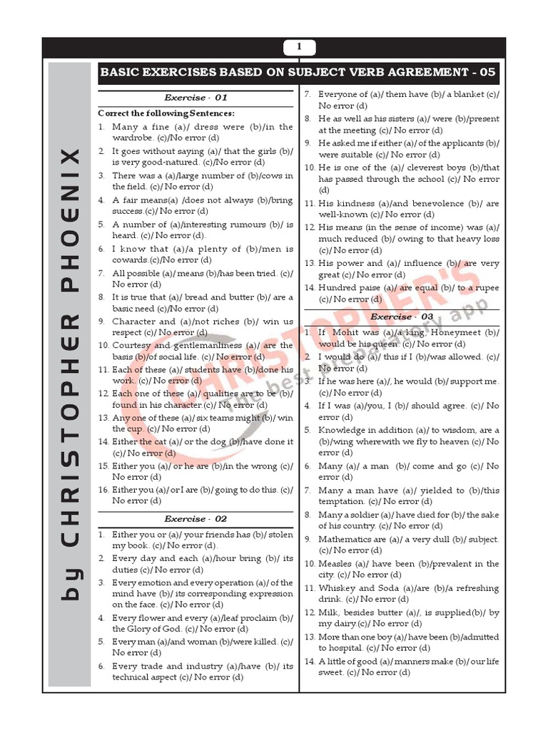 Subject Verb Agreement Part 5 Pdf Language Arts Discipline