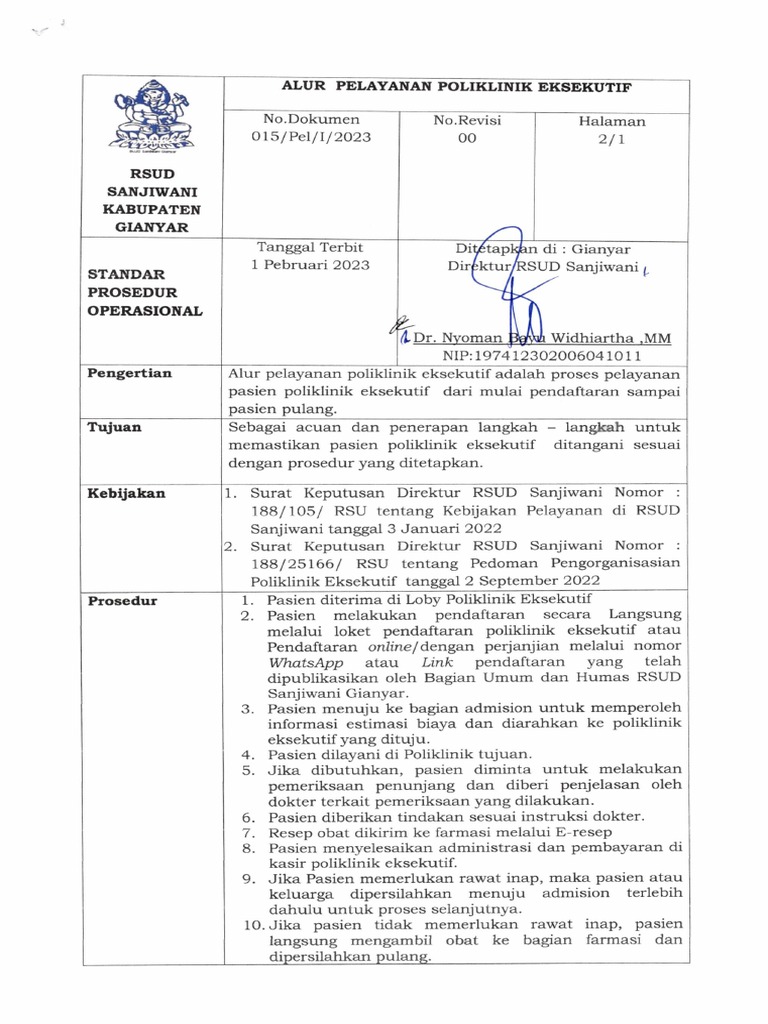 4.alur Pelayanan Poliklinik Eksekutif | PDF