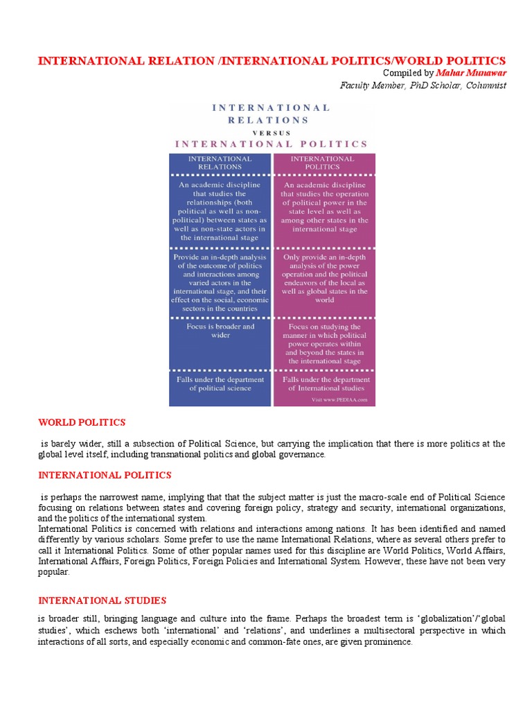 Distinguishing International Relations and Politics | PDF ...