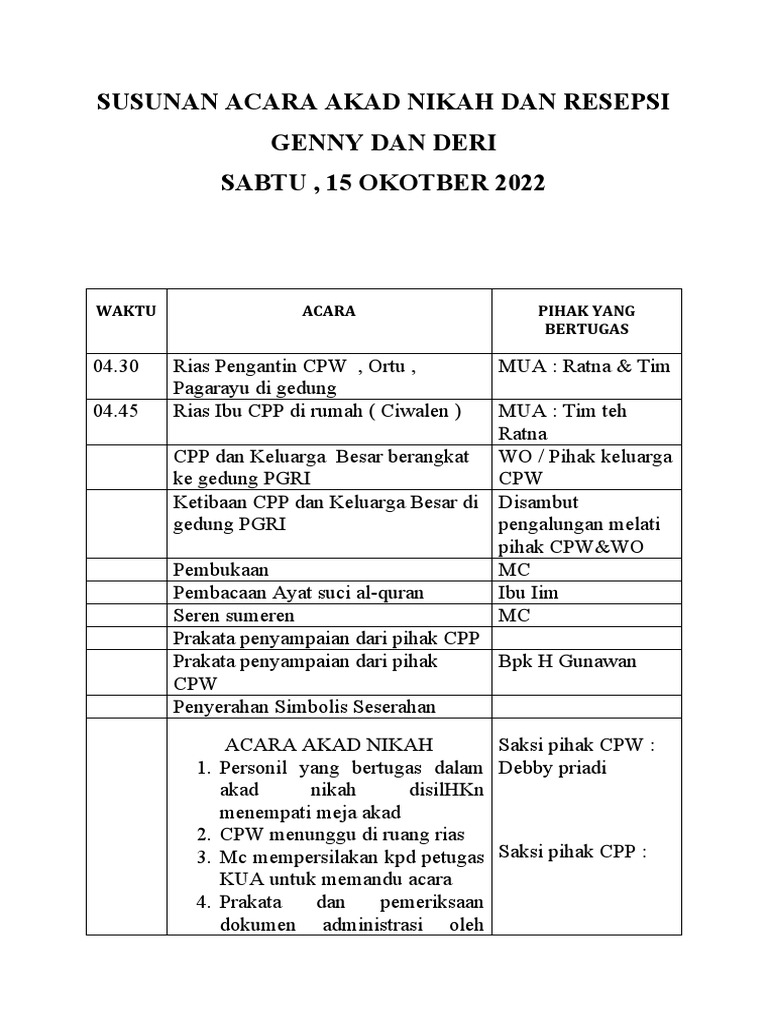 Susunan Acara Akad Nikah Dan Resepsi Pdf