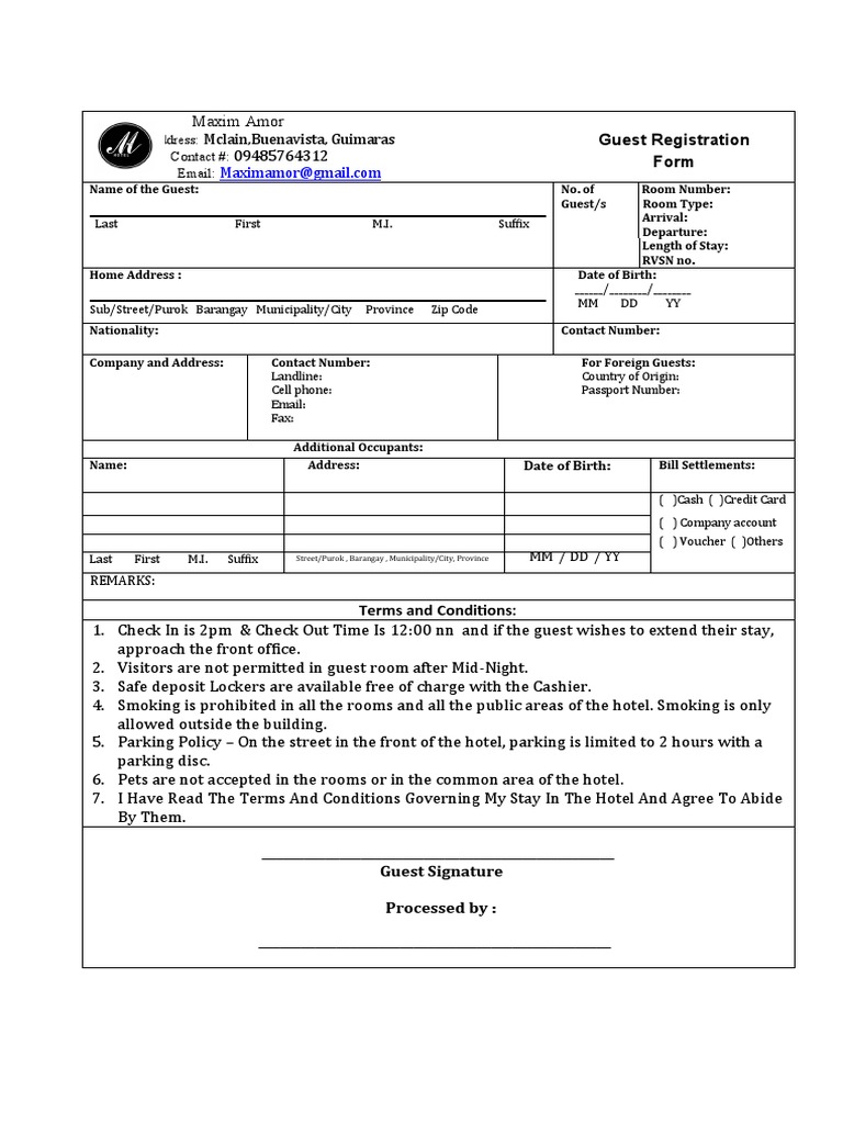 Maxim Amor Registration Form Final | PDF | Service Industries