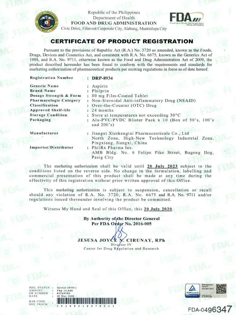 CPR Aspirin 80mg Tab (PHILPRIN) | PDF