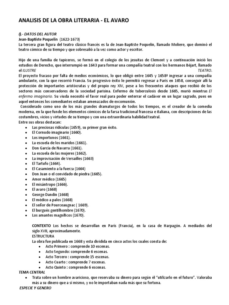 El Avaro | PDF | Molière