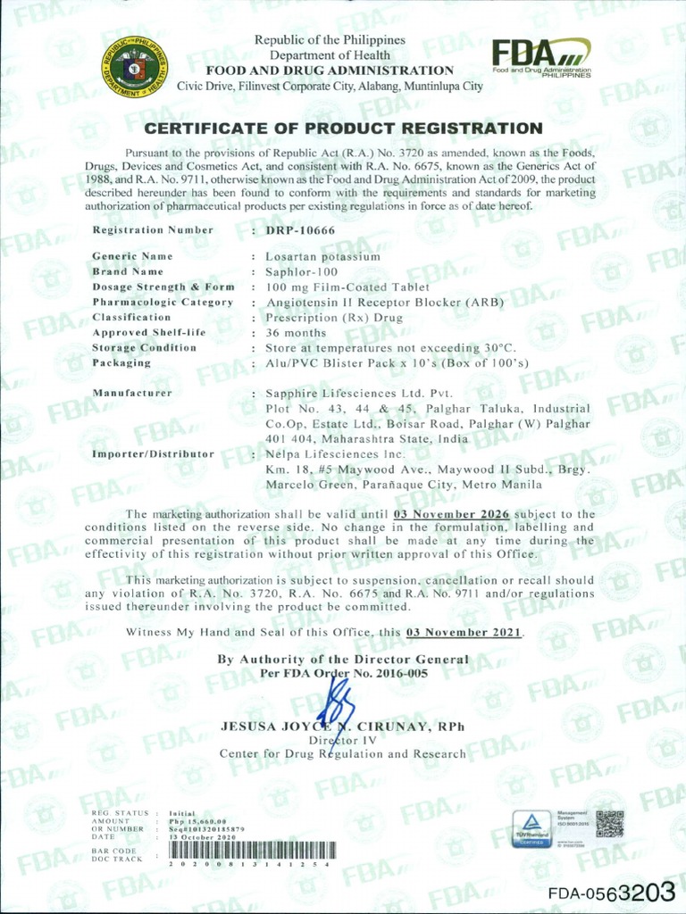 CPR Losartan 100mg Tab (SAPHLOR-100) | PDF