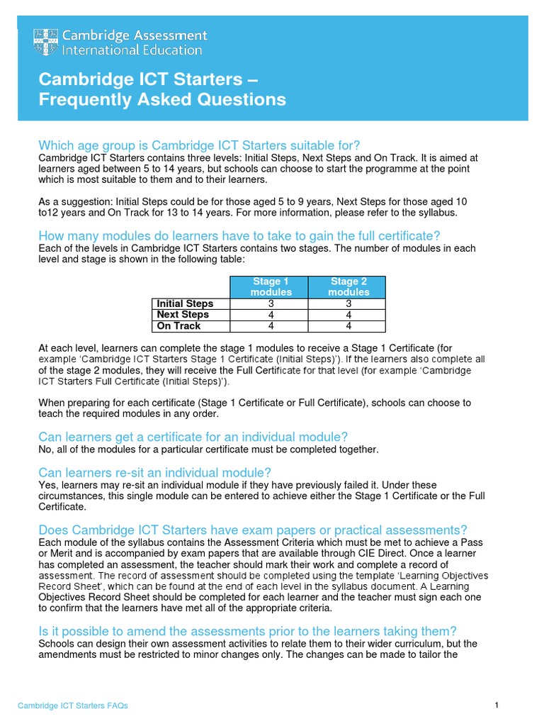 Cambridge ICT Starters FAQs | PDF | Educational Technology | Learning