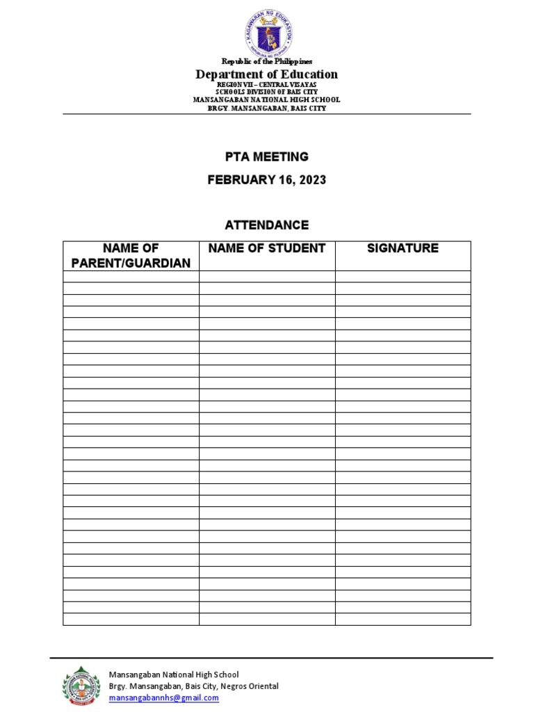 Pta Attendance | PDF