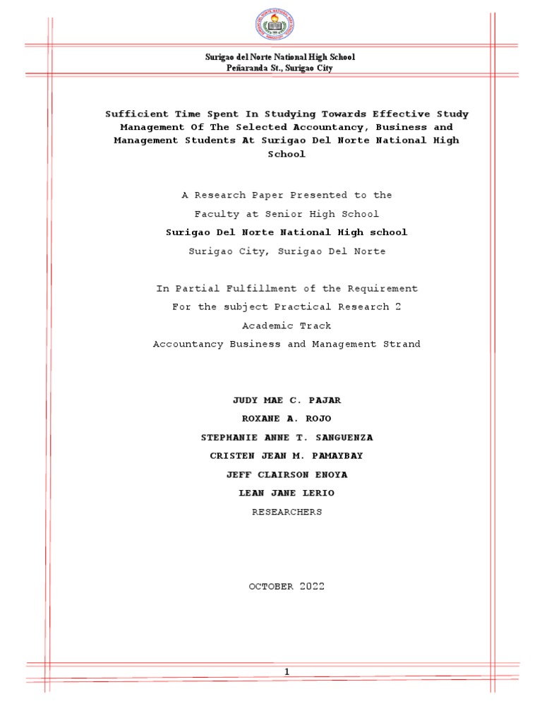 Time Management in ABM Students' Studies | PDF | Survey Methodology ...