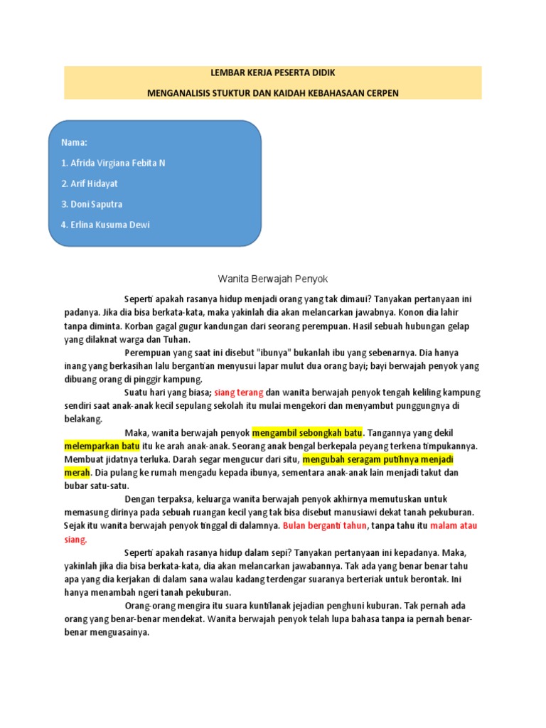 LEMBAR KERJA PESERTA DIDIK Tugas Cerpen | PDF