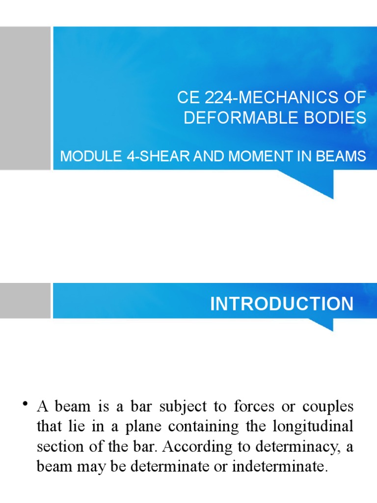 CE 224 Mechanics of Deformable Bodies Module 4 | PDF | Beam (Structure) | Bending