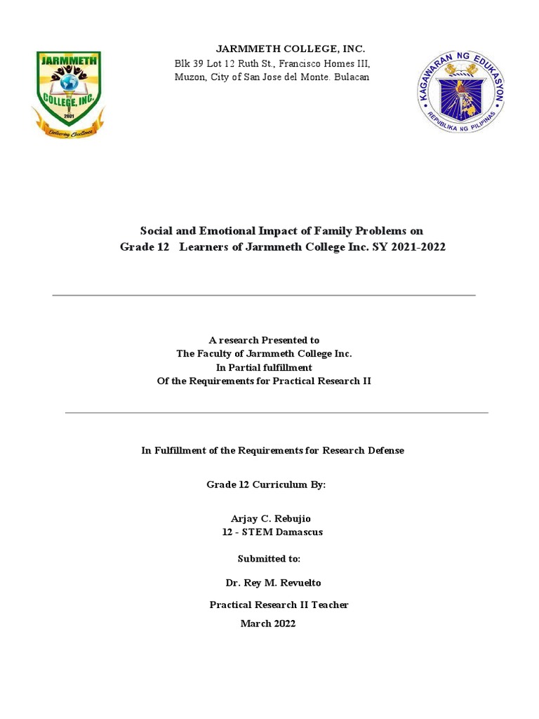 SOCIAL AND EMOTIONAL IMPACT OF FAMILY PROBLEM - Rebujio, Arjay C. | PDF ...