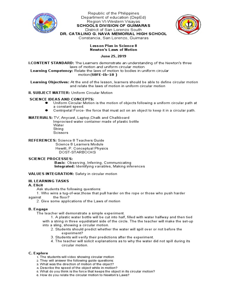 Lesson Plan in Science 8LC4 | PDF | Newton's Laws Of Motion | Learning