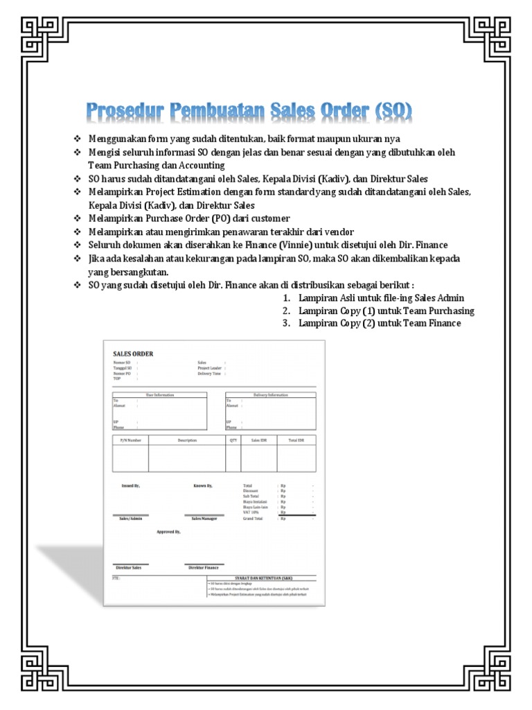Prosedur Pengajuan Sales Order | PDF