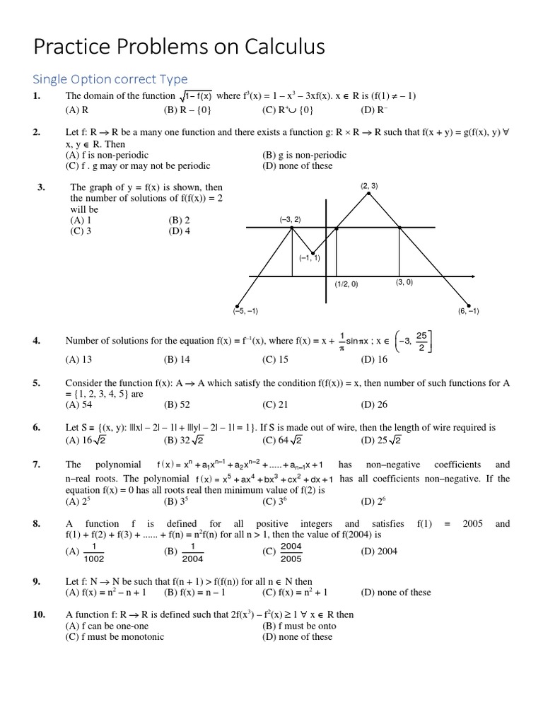 Practice Problems Calculus Pdf Function Mathematics Maxima And Minima