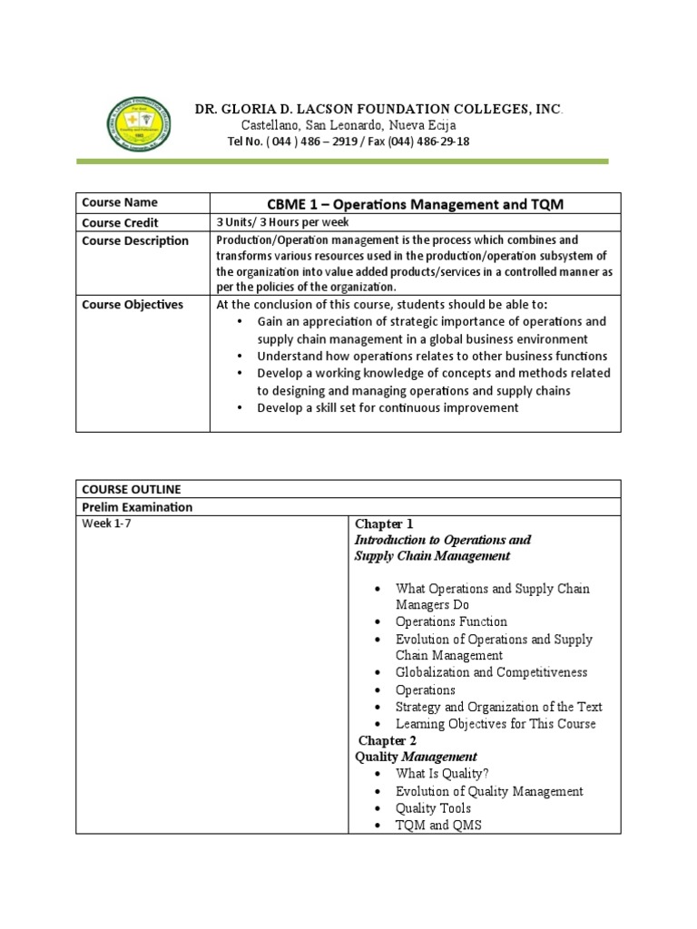 CBME 1 | PDF | Quality Management | Supply Chain