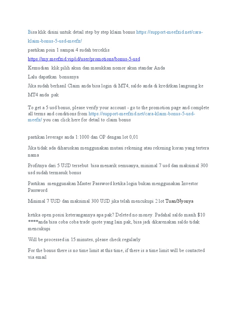 B Klaim-Bonus-5-Usd-Meefx/: Tuan/Nyonya | PDF