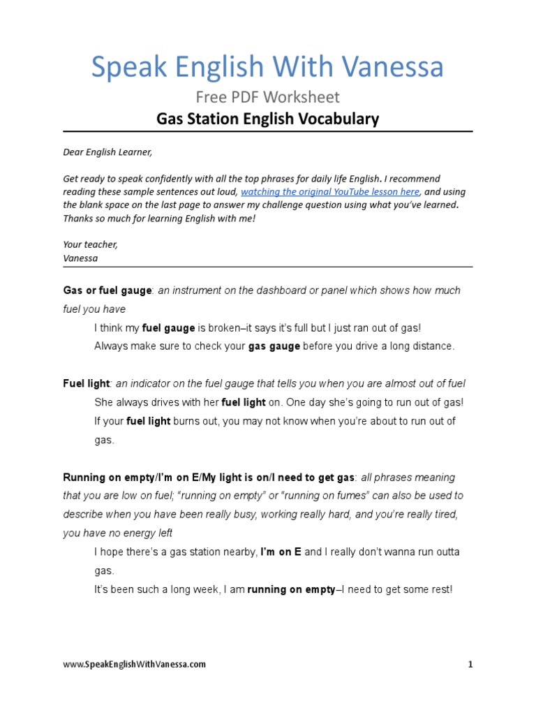 Gas Station Vocabulary Guide | PDF | Filling Station | Fuels