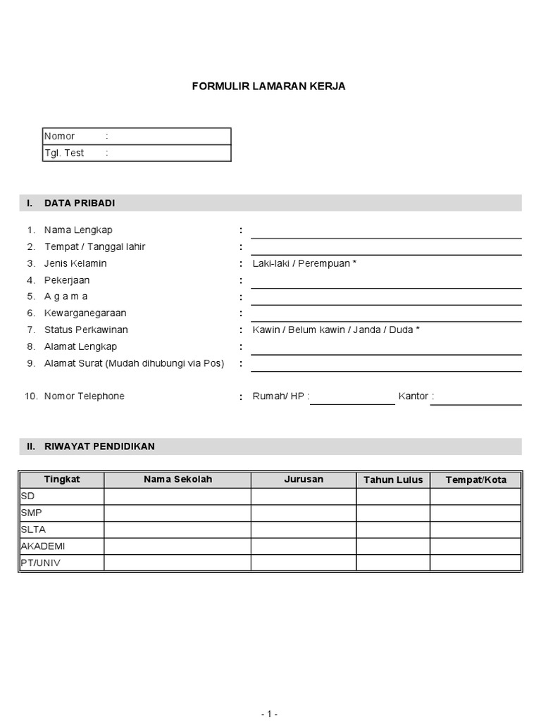 (Contoh) Form Data Diri - (Nama) - (Klasifikasi Jasa) - PT XYZ | PDF