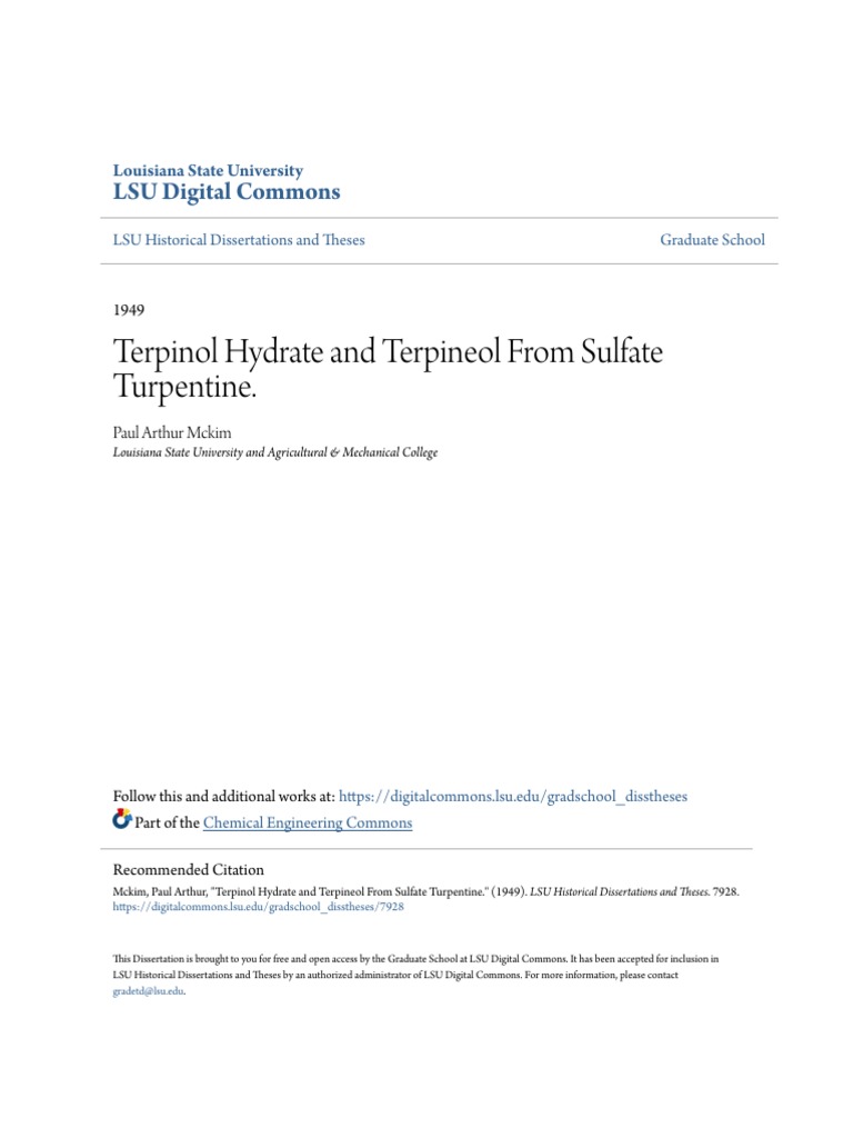 Terpinol Hydrate and Terpineol From Sulfate Turpentine. | PDF ...