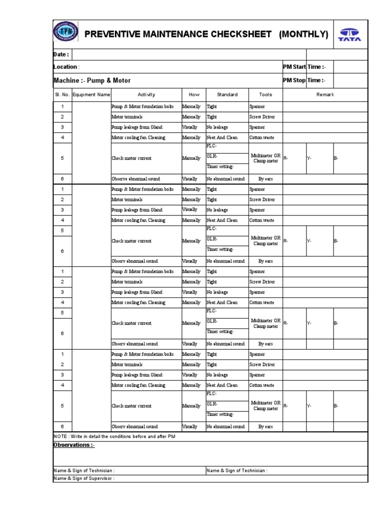Common Checklist Format | PDF | Screw | Nut (Hardware)