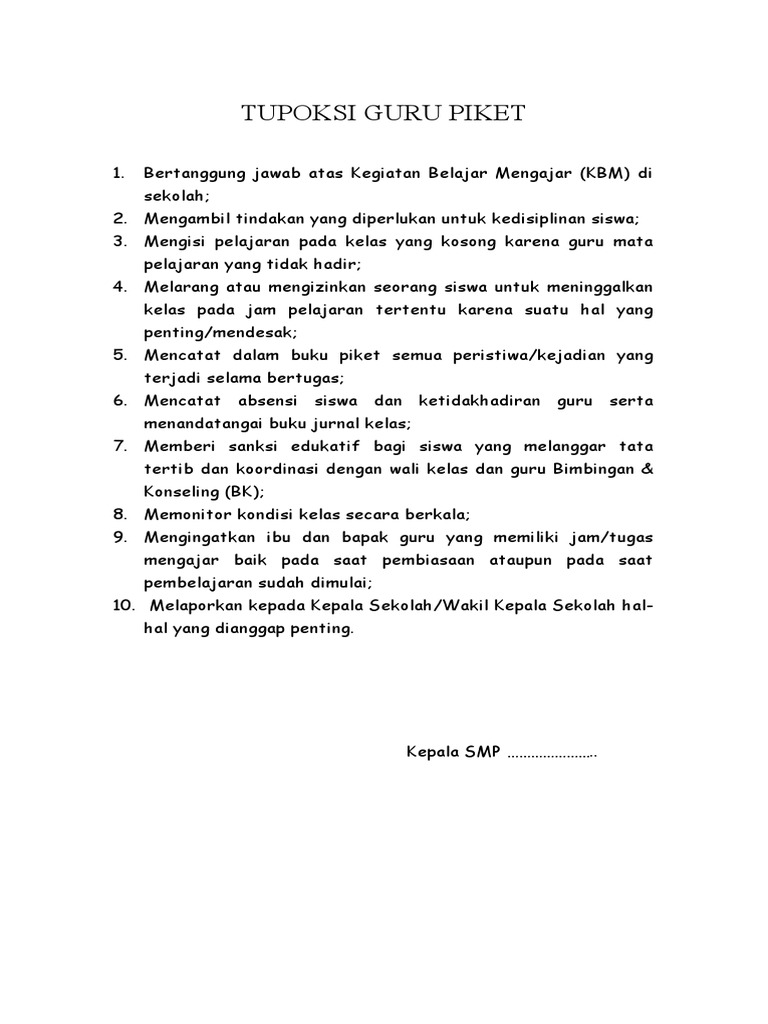 Tupoksi Guru Piket | PDF | Karier & Perkembangan