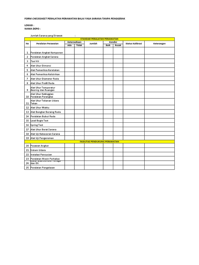 Checksheet Pengecekan Depo | PDF