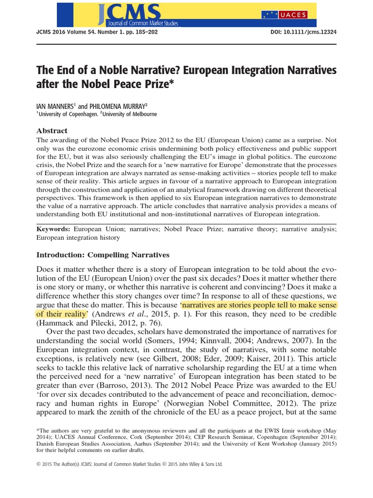 Manners - Murray - European Integrationa Narratives After The Nobel ...