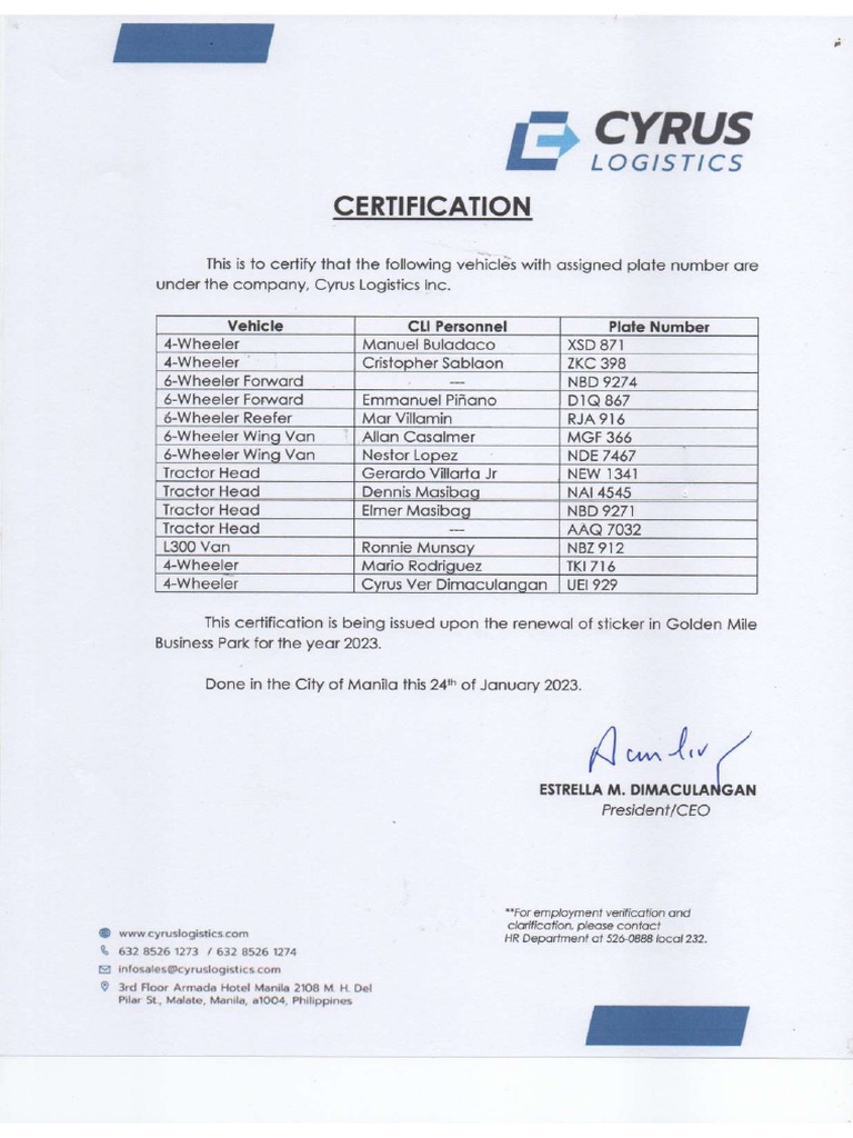 Certificate of Vehicles | PDF