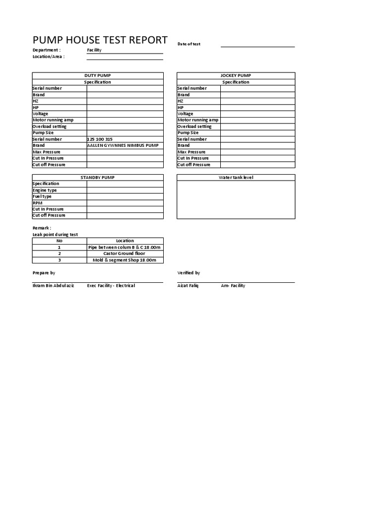 Pump House Test Report | PDF