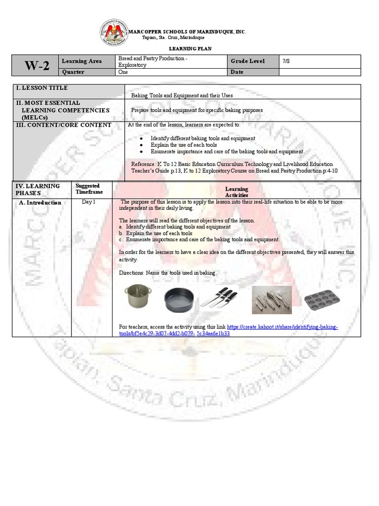 Learning Plan Bread and Pastry 7 | PDF | Baking | Oven
