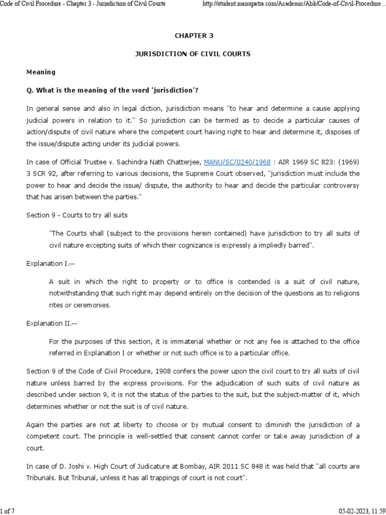 Chapter 3 Civil Courts Jurisdiction | PDF | Lawsuit | Jurisdiction