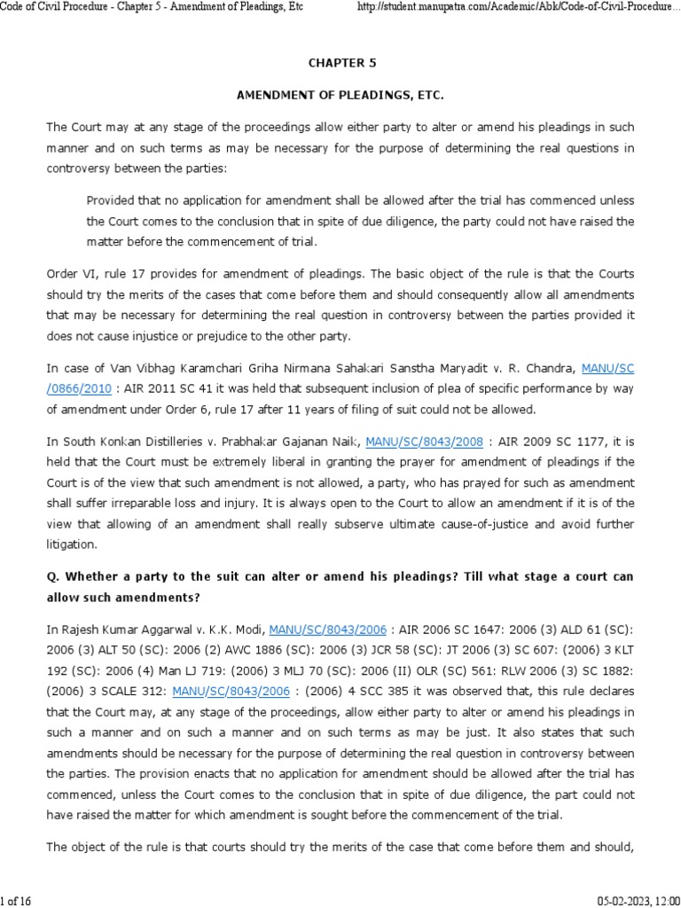 Chapter 5 Amendment of Pleading | PDF | Lawsuit | Pleading