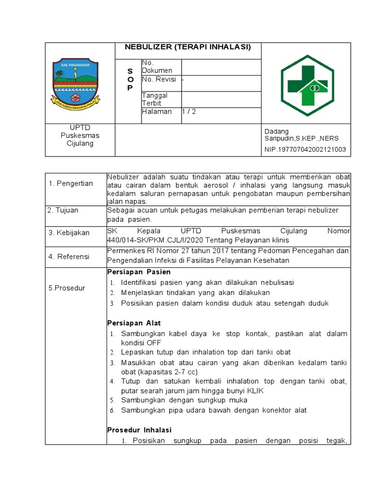 SOP Pemberian Terapi Nebulizer | PDF | Pengembangan Diri | Kesehatan ...