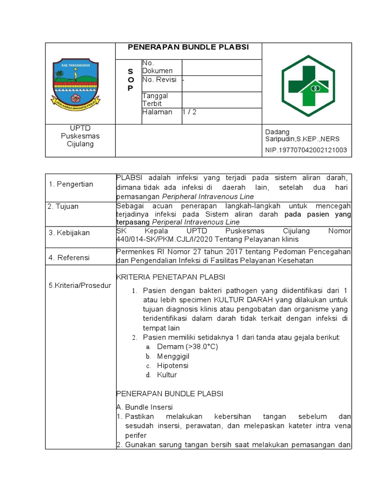 Sop Penerapan Bundle Plabsi | PDF