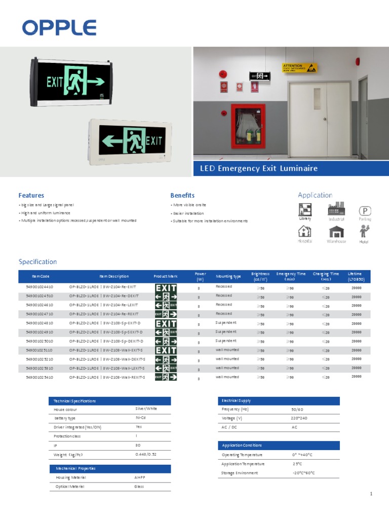 OPPLE LEDEmergency Exit Luminaire-1125 | PDF | Alternating Current ...