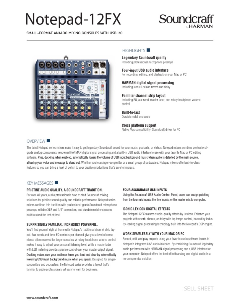 Soundcraft Notepad-12FX Sell Sheet 2 Pages | PDF | Sound | Computer Science