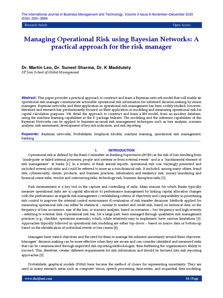 Managing Operational Risk using Bayesian Networks: A practical approach for the risk manager ...