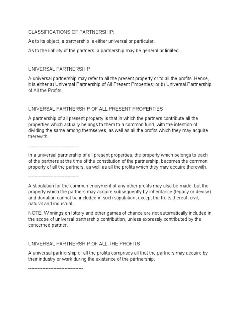 Basic Classifications of Partnership | Download Free PDF | Partnership ...