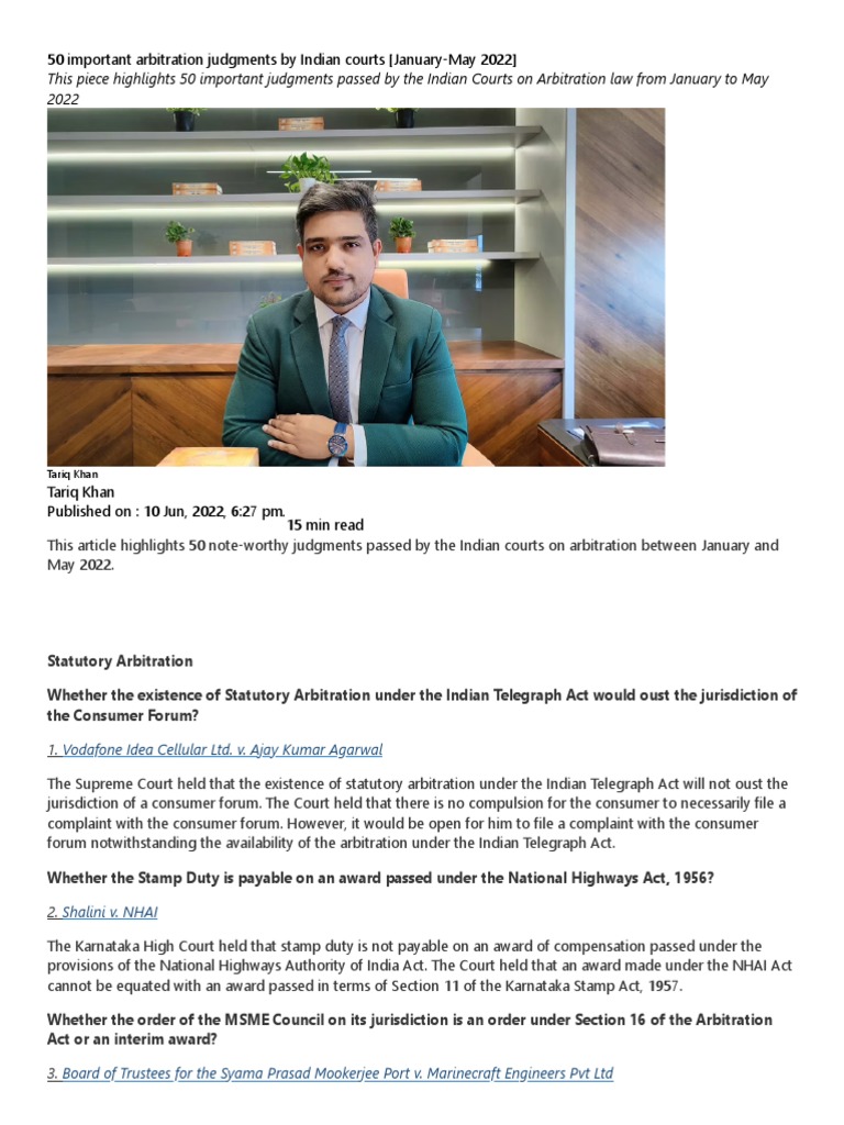 50 Important Arbitration Judgments by Indian Courts (January-May 2022 ...