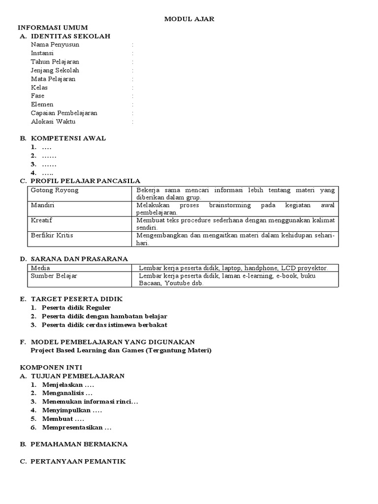 Form - Modul Ajar | PDF