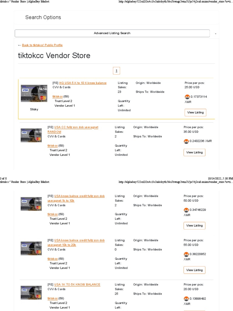 Tiktokcc' Vendor Store AlphaBay Market | PDF | Banking Technology | Economies