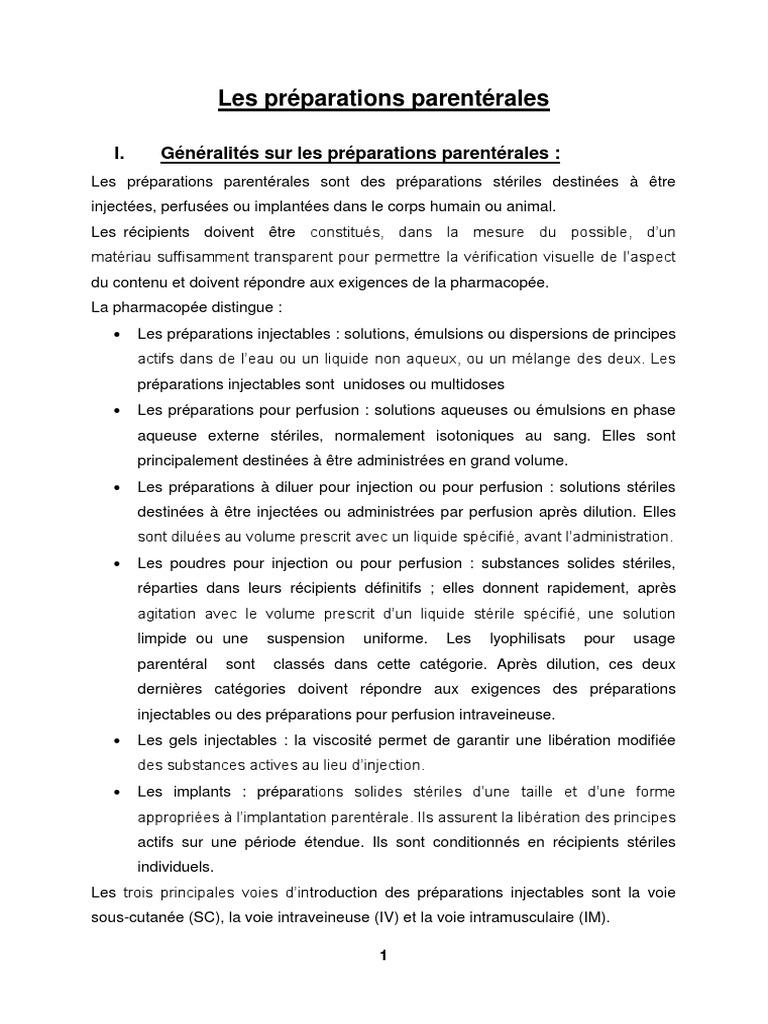 Préparations Parentérales : Guide Complet | PDF | Solvant | Ph