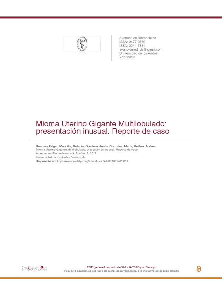 Mioma Uterino Gigante Multilobulado: Presentación Inusual. Reporte de ...