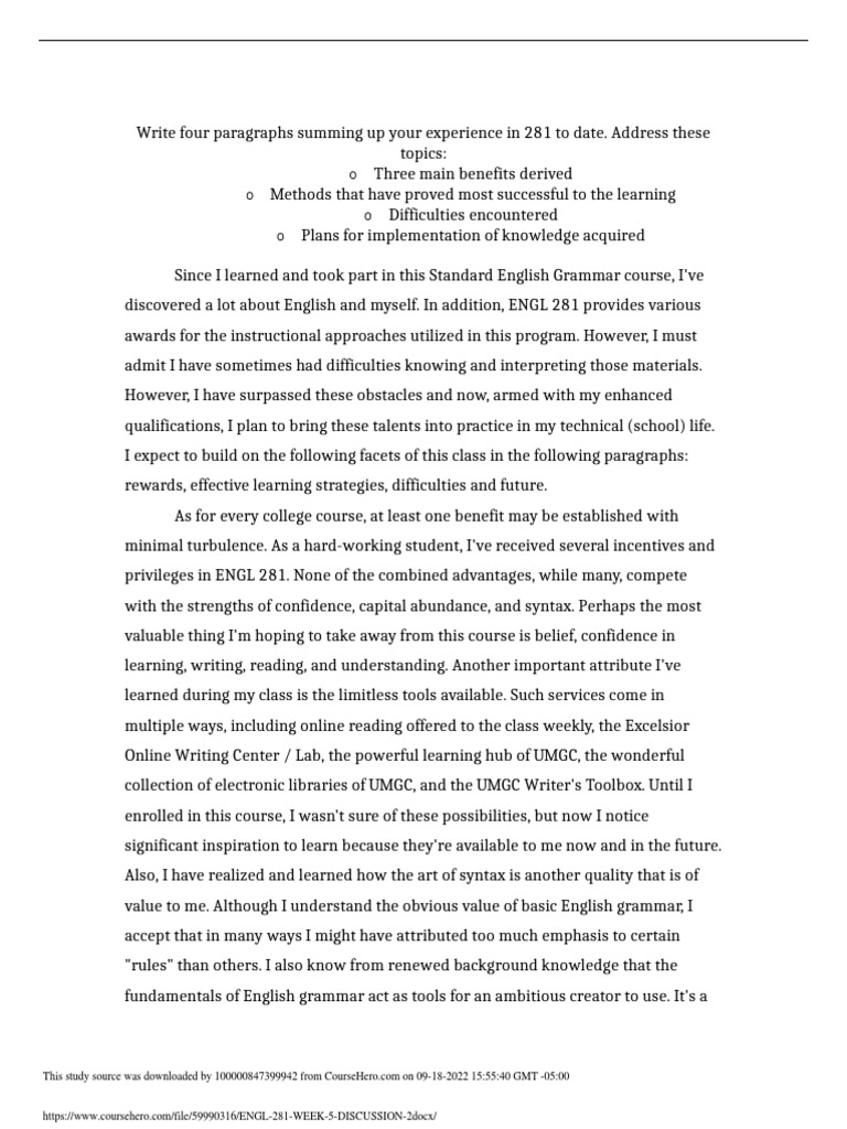 Engl 281 Week 5 Discussion 2 | PDF | Teaching Method | Linguistics