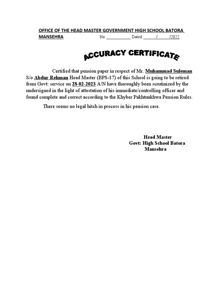 Accuracy Certificate | PDF