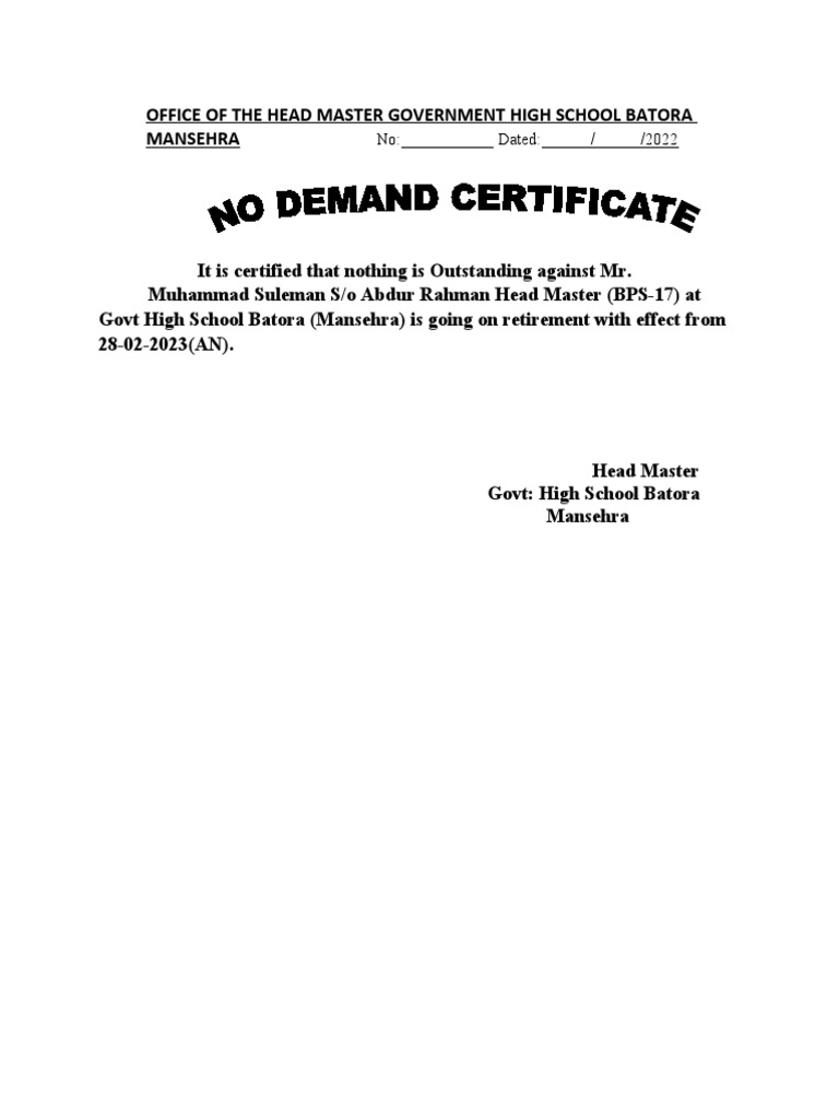 No Demand Certificate | PDF